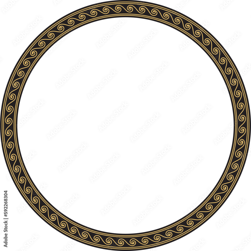 Vector round gold classic frame. Greek wave meander. Patterns of Greece ...