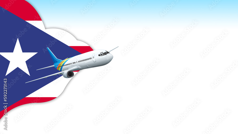 3d illustration plane with Puerto Rico flag background for business and ...