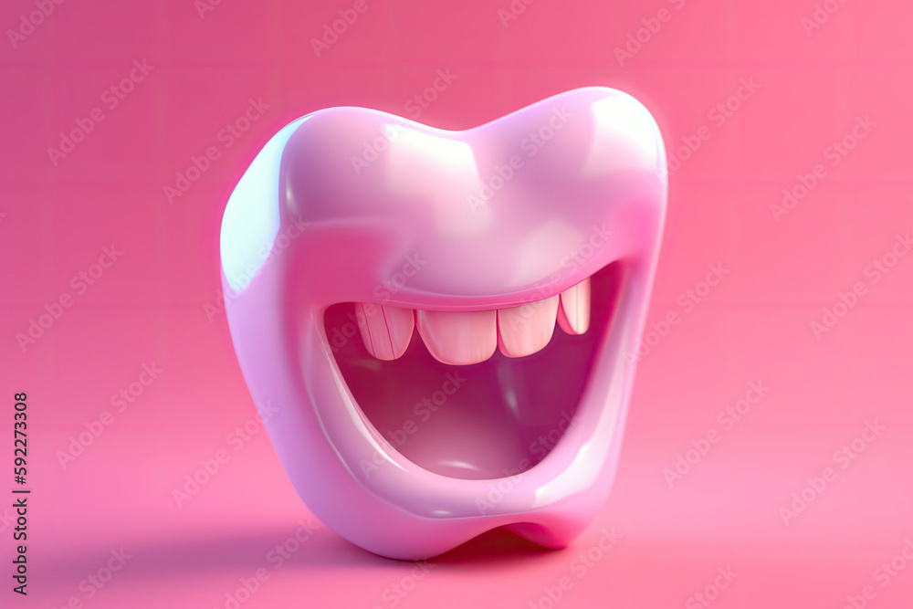 Cute healthy shiny cartoon tooth character on pink background ...