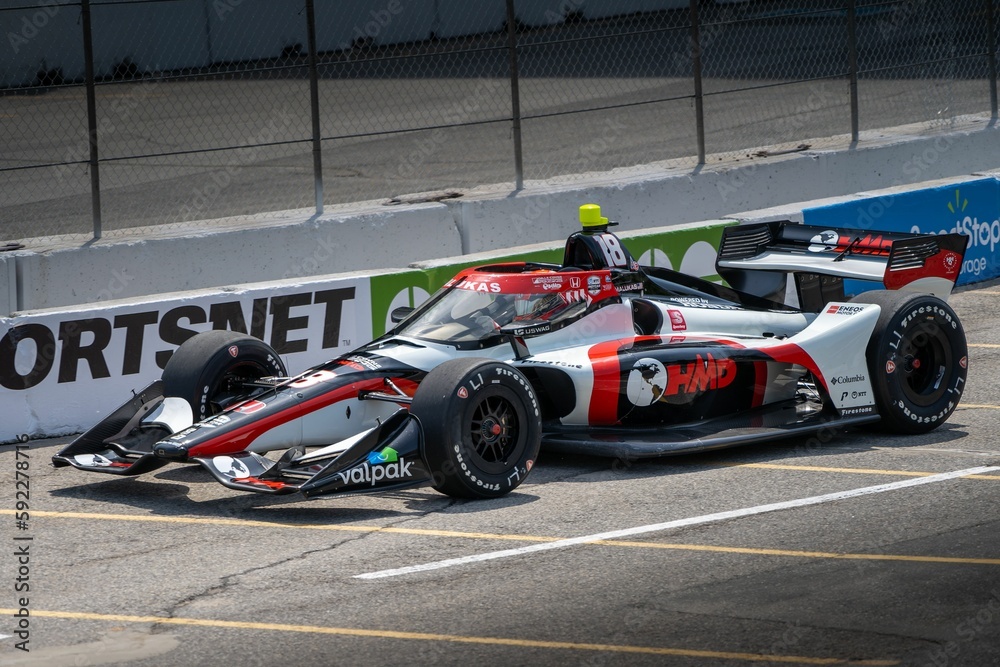 Closeup shot of white and red indycar during Toronto Indy Car Race in ...