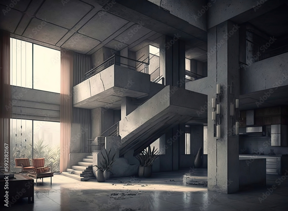 Brutalist interior design Brutalist architecture of the inside of the ...