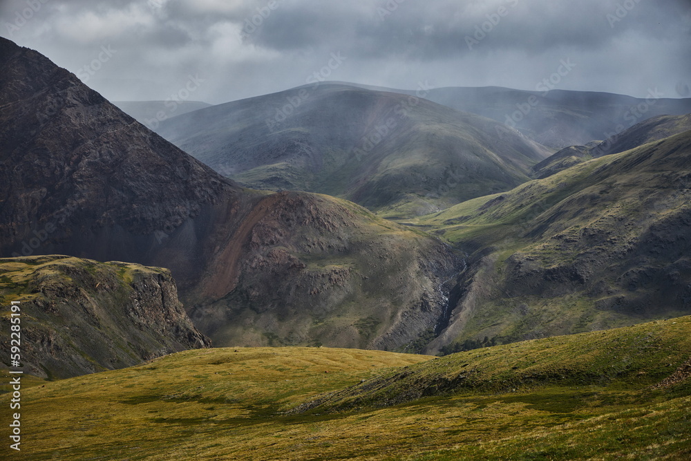 Hiking in the mountains. Rivers and mountain lakes, summer landscape of ...