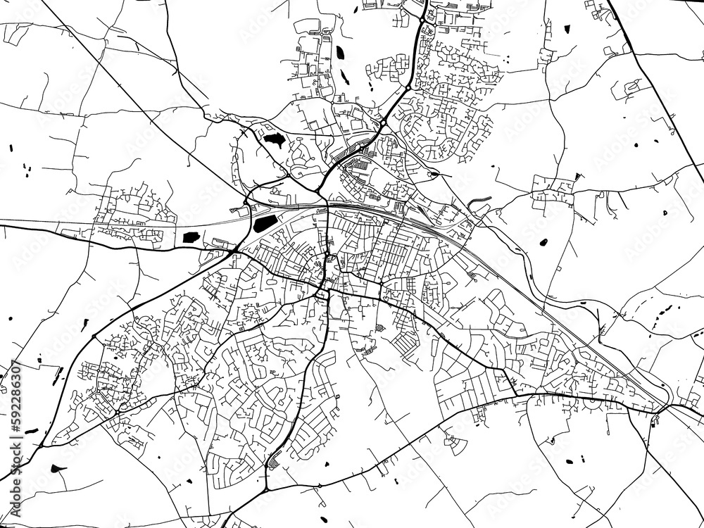 A vector road map of the city of Rugby in the United Kingdom on a white ...