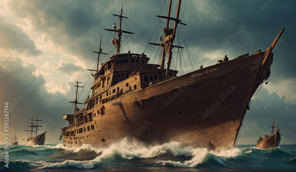 A Majestic Oil Painting of an Old Ship on the Sea at the Port, Perfect ...