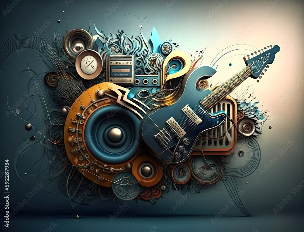 music note made with glowing particles background design Music design ...