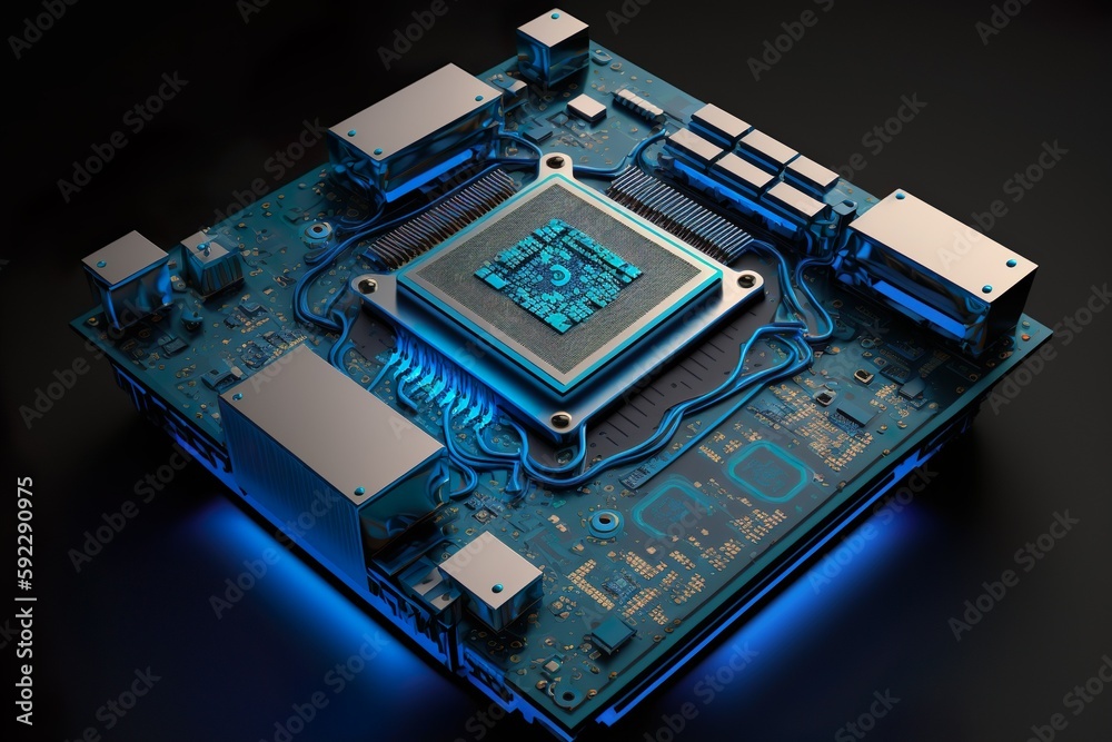 Hyper-Realistic Illustration of a Central Processing Unit Chip: Blue ...