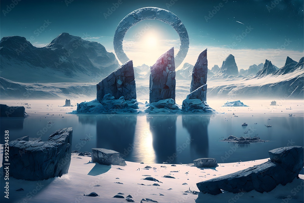 Obraz a detailed illustration of an antarctic landscape with a small ...