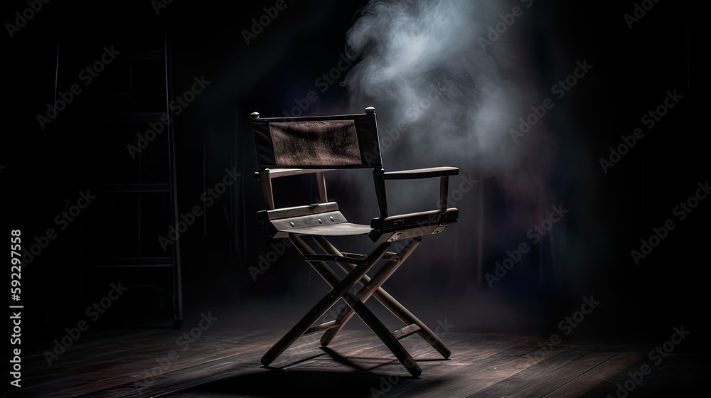 The director's chair stands in a beam of light with an backlight. Free ...