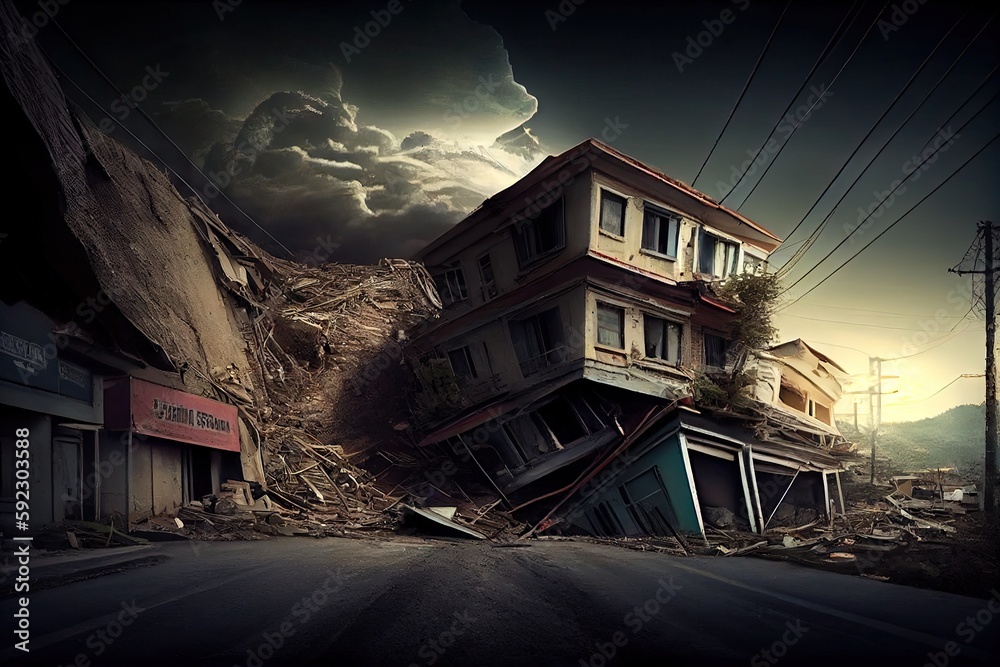 strong disaster in nature and aftershocks aftermath earthquake, created ...
