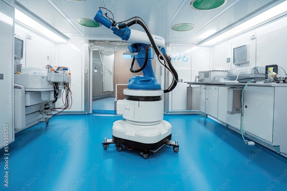 cleanroom robot, with its sensors and cameras active, scanning for ...