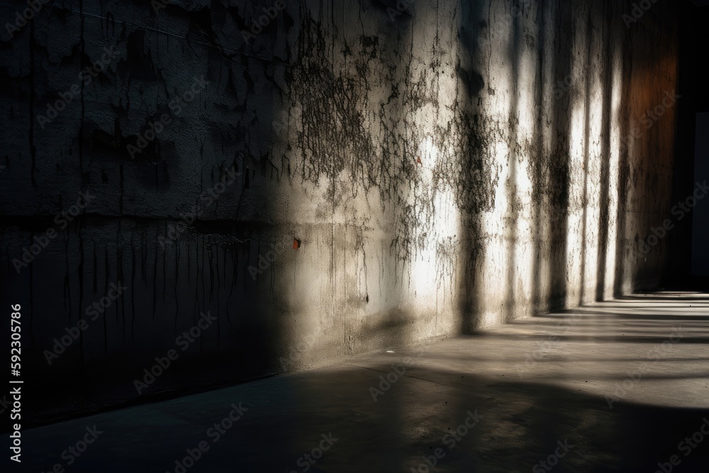spooky concrete wall with flickering light and eerie shadow in the ...
