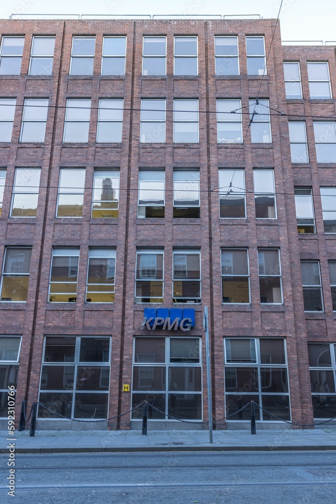 Streets of Dublin with historical buildings, KPMG HQ, vertical Stock ...