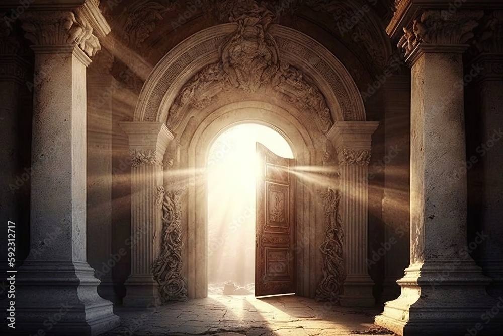 heavenly doorway, with rays of light shining through and illuminating ...