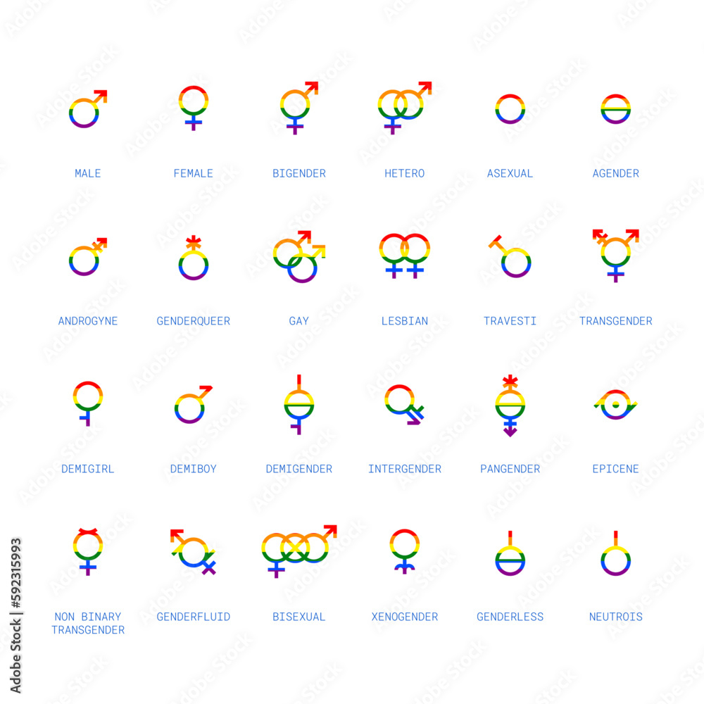 Gender and sexual orientation identity vector symbol sign icons Stock ...