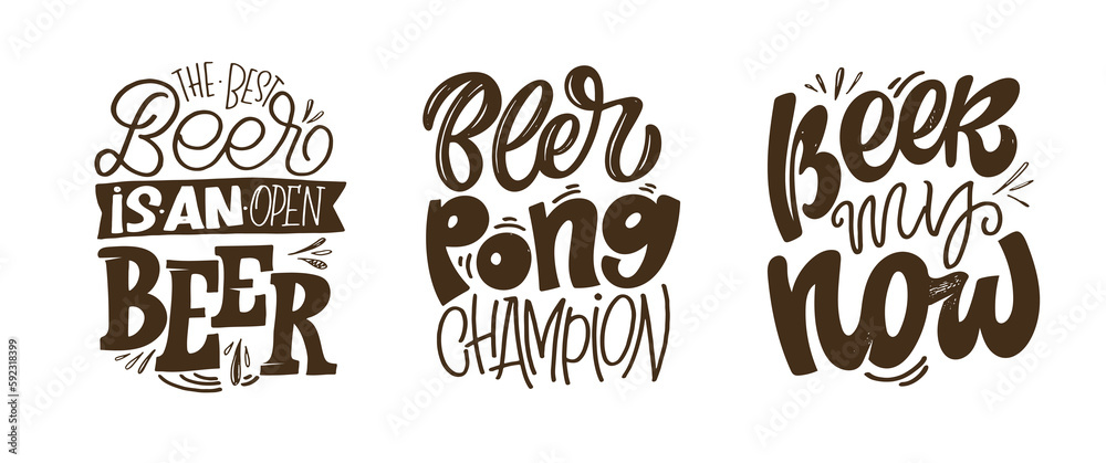 Set with lettering quotes about beer in vintage style. Calligraphic ...