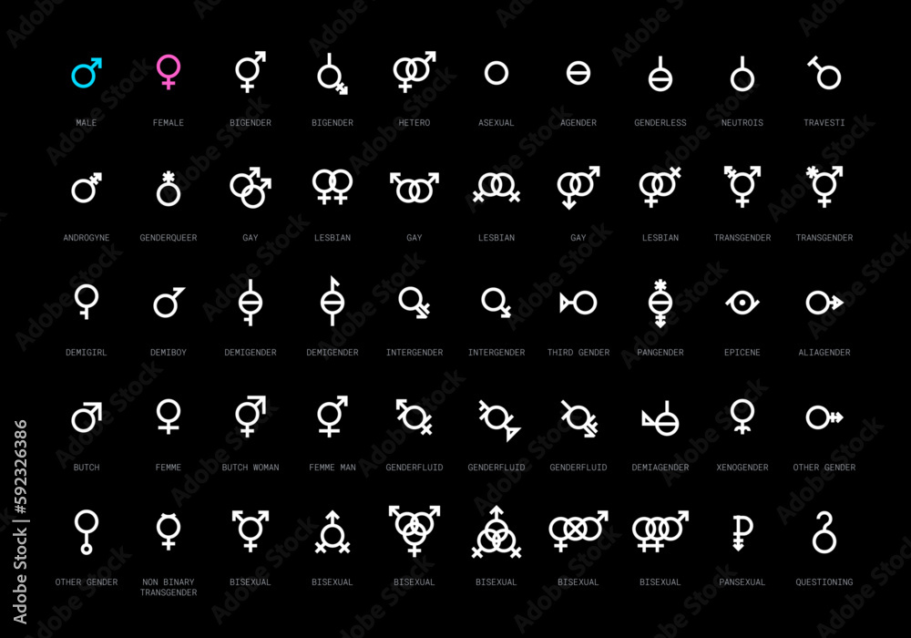 Gender and sexual orientation identity vector symbol sign icons Stock ...