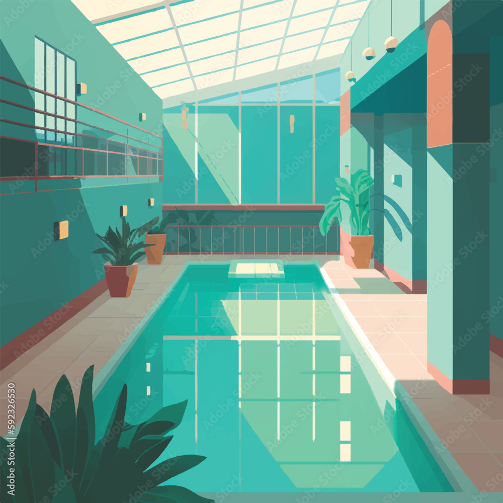 Indoor pool design with tetradic color palette minimal and flat style ...
