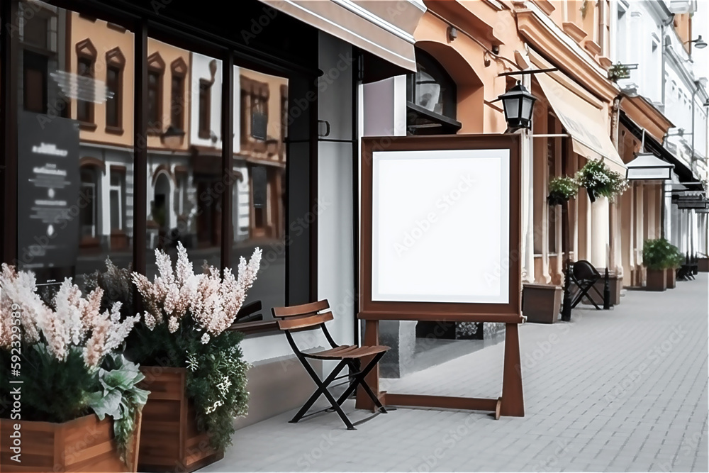 An empty white outdoor advertising stand near the entrance to ...