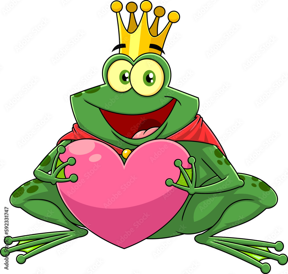 Frog Prince With Gold Crown Cartoon Character Holding A Love Heart ...