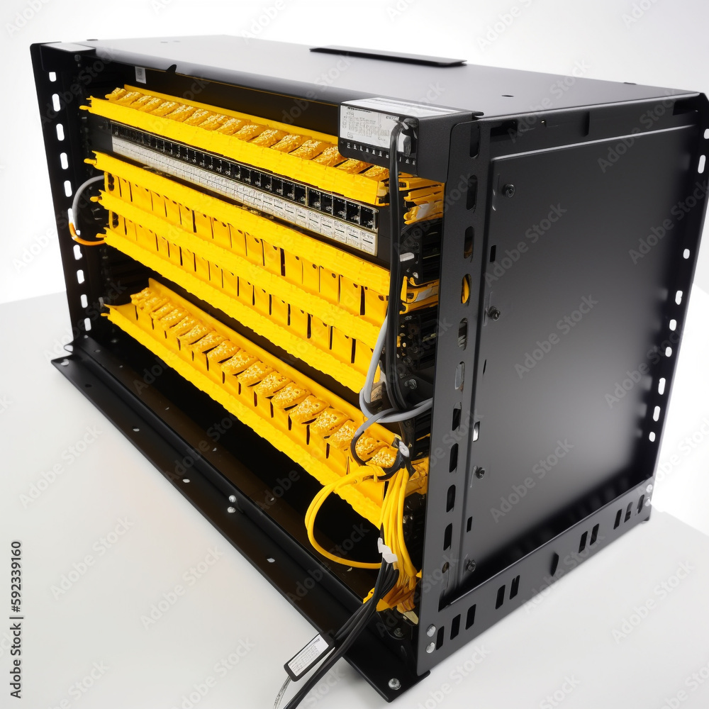 fiber optic cables plugged in network switch panel inside data center ...