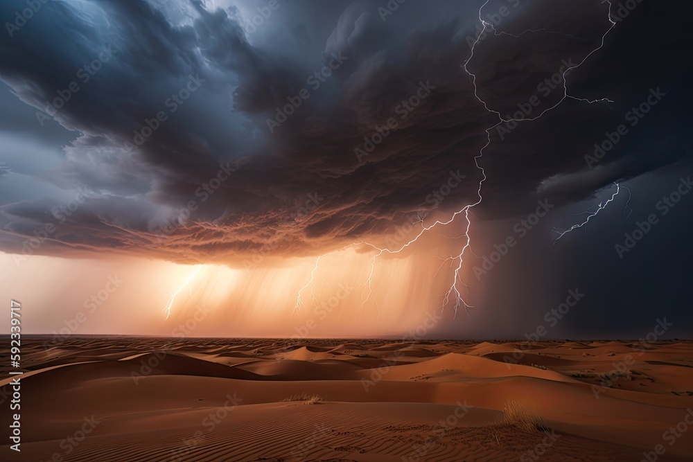 desert storm with rolling clouds and lightning flashes, created with ...