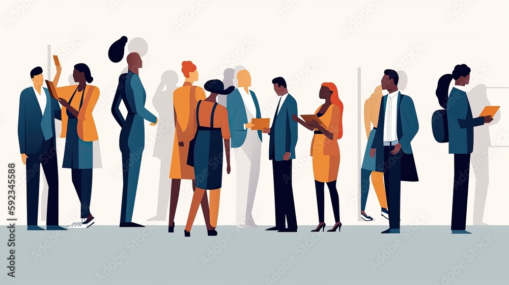 a set of flat 2D vector - style images depicting a diverse group of non ...