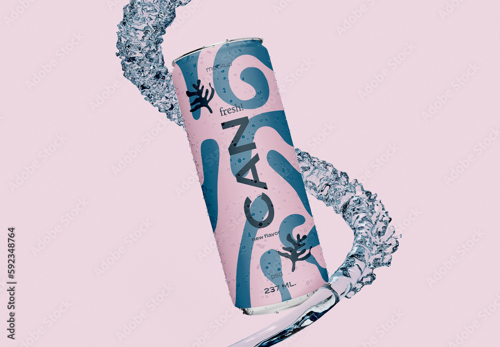 Can with Water Drops Mockup Stock Template | Adobe Stock