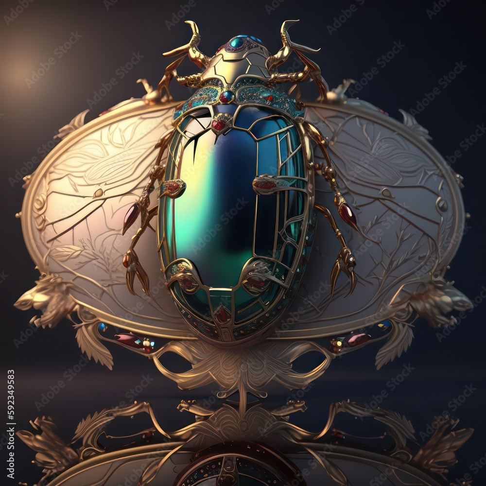 A beautiful golden scarab brooch detailed mirror surface. Golden scarab ...
