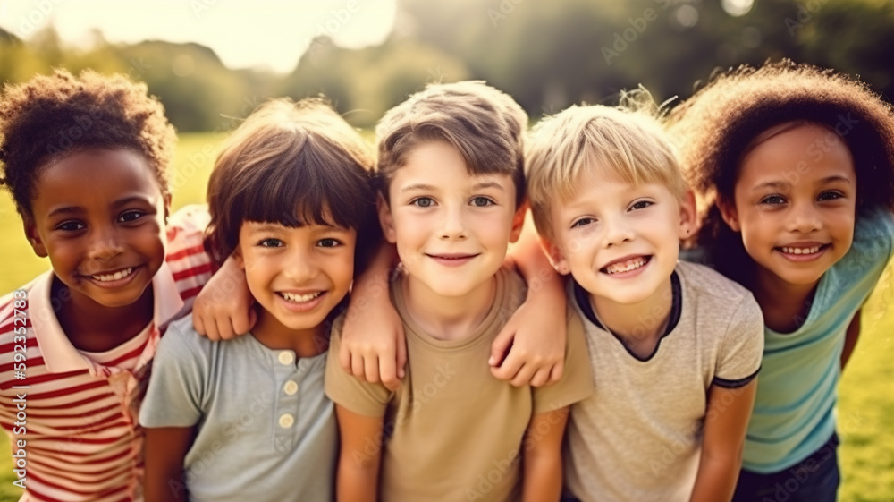 Happy kids playing outside and having fun together in summertime, a ...