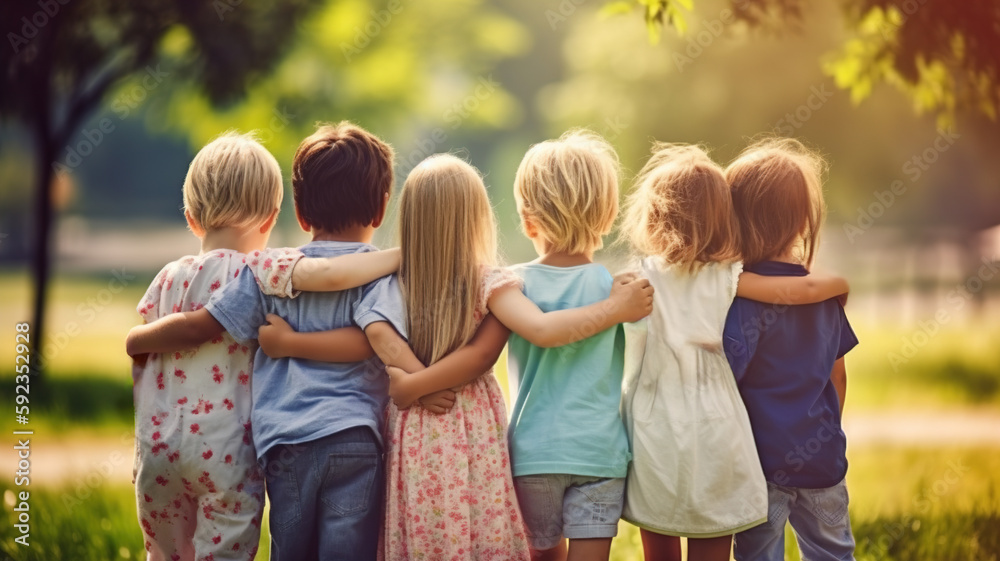 Happy kids playing outside and having fun together in summertime, a ...