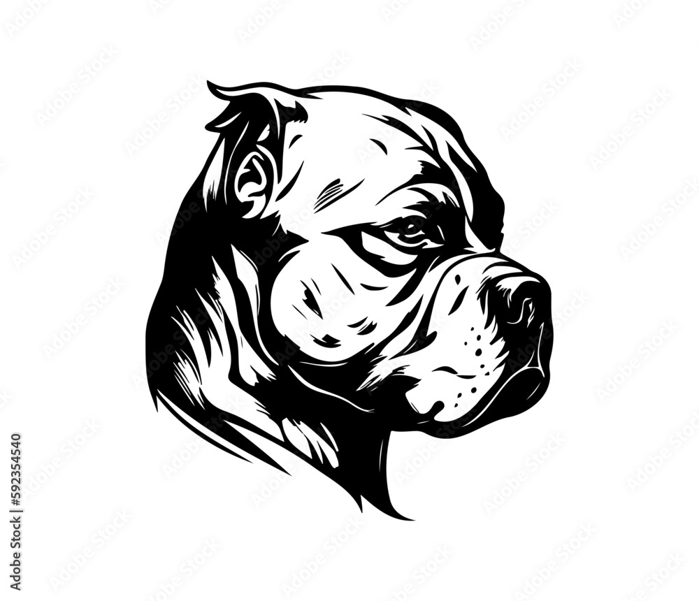 American bully, Silhouettes Dog Face SVG, black and white American ...