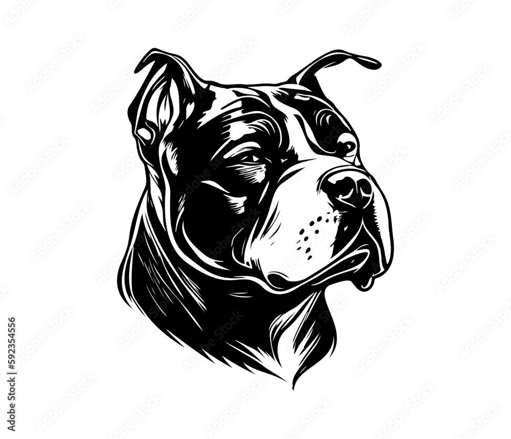 American bully, Silhouettes Dog Face SVG, black and white American ...