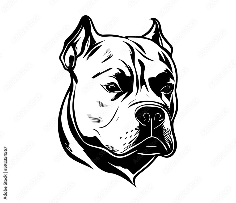 American bully, Silhouettes Dog Face SVG, black and white American ...