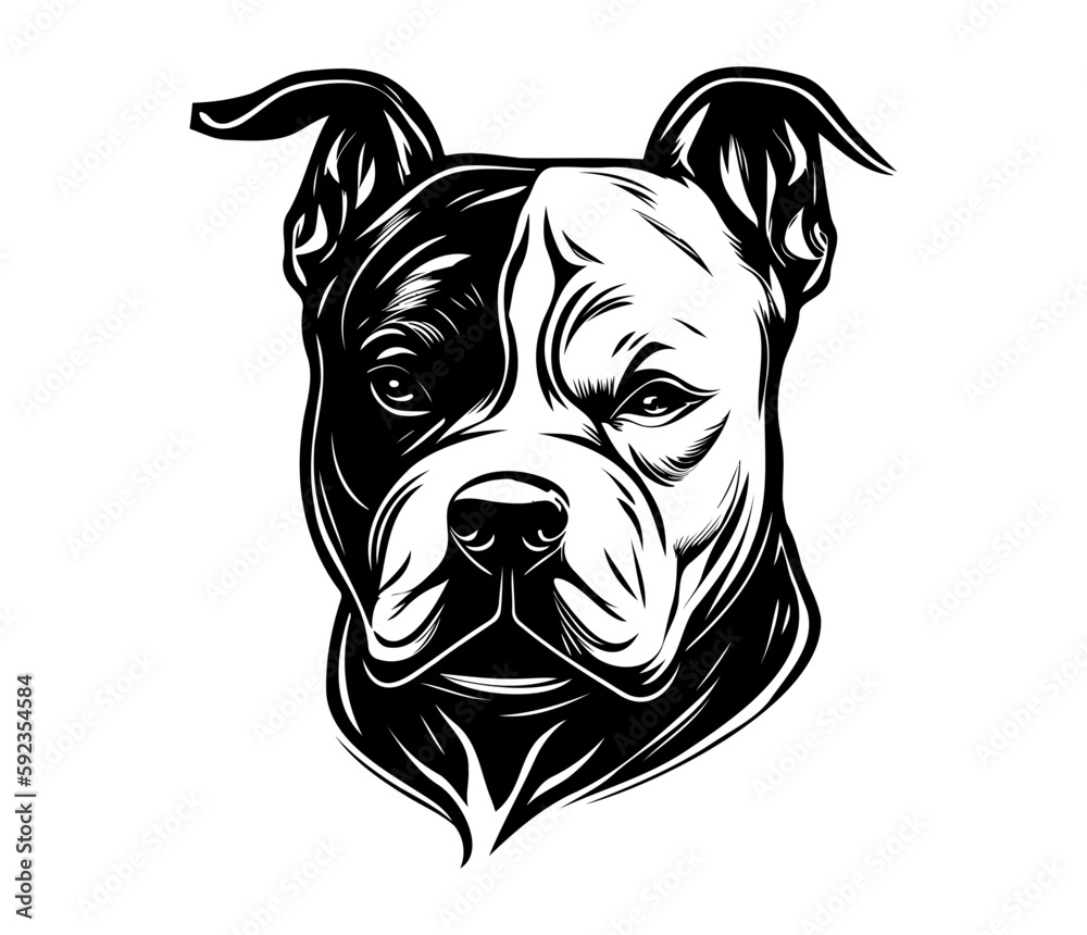 Vetor de American bully, Silhouettes Dog Face SVG, black and white ...