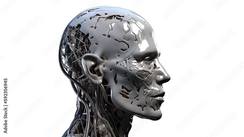 artificial intelligence metaverse human brain concept, hybrid cyborg ...