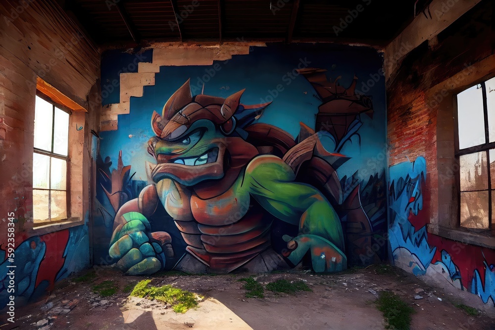 urban graffiti art mural, with custom designs and characters, bringing ...