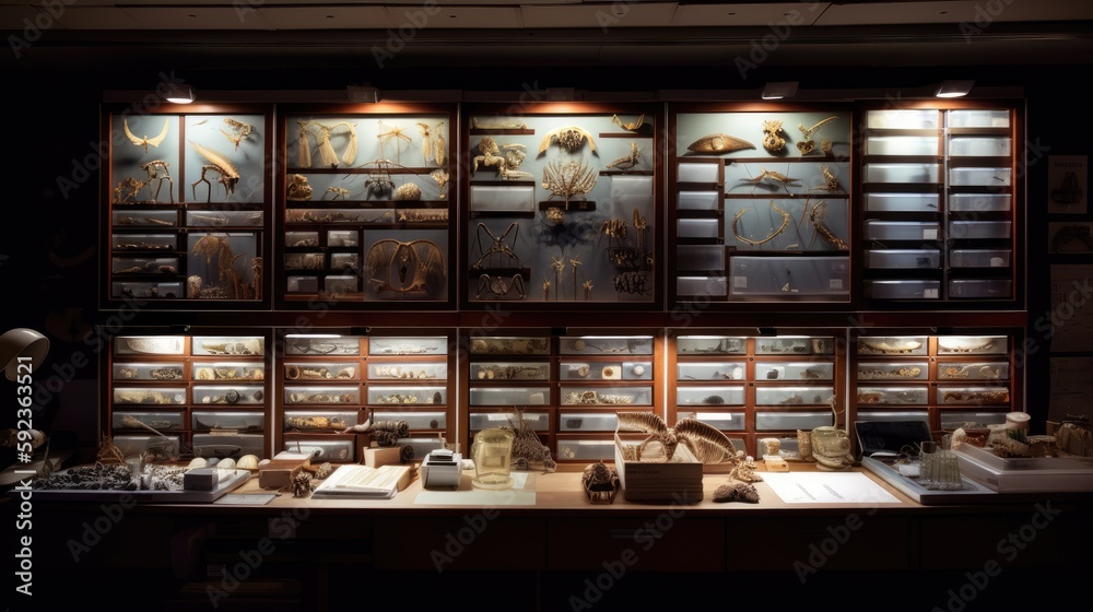 Natural History Museum specimens, night, no people, lots of specimens ...