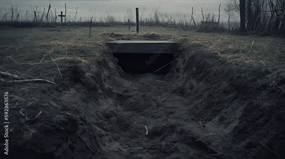 old open scary grave in the middle of nowhere, creepy, dark, movie ...