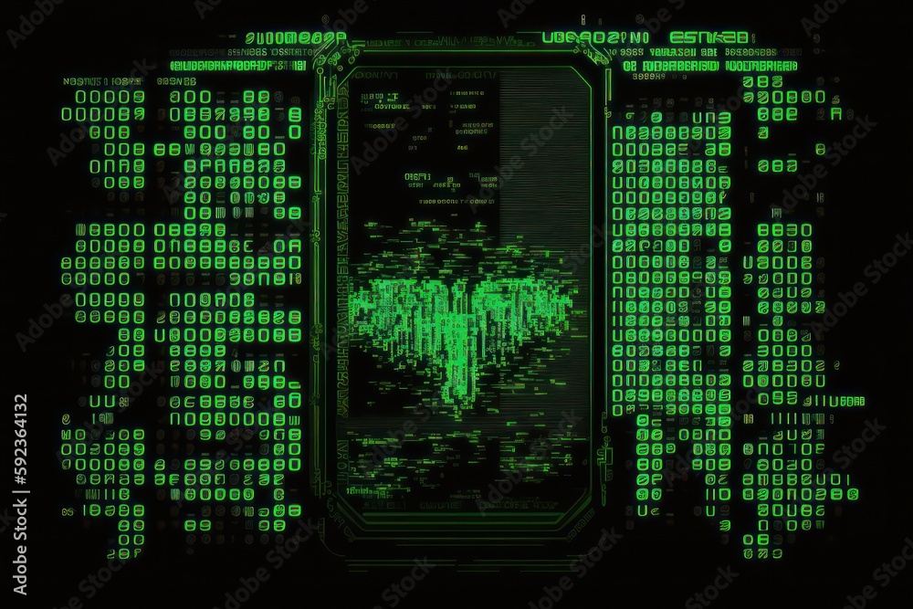 Cyberpunk green matrix code over a black screen. Hacker programmer ...