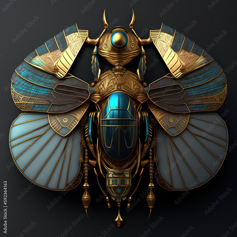 Egyptian scarab made of gold springs and wire stained glass. Fantasy ...