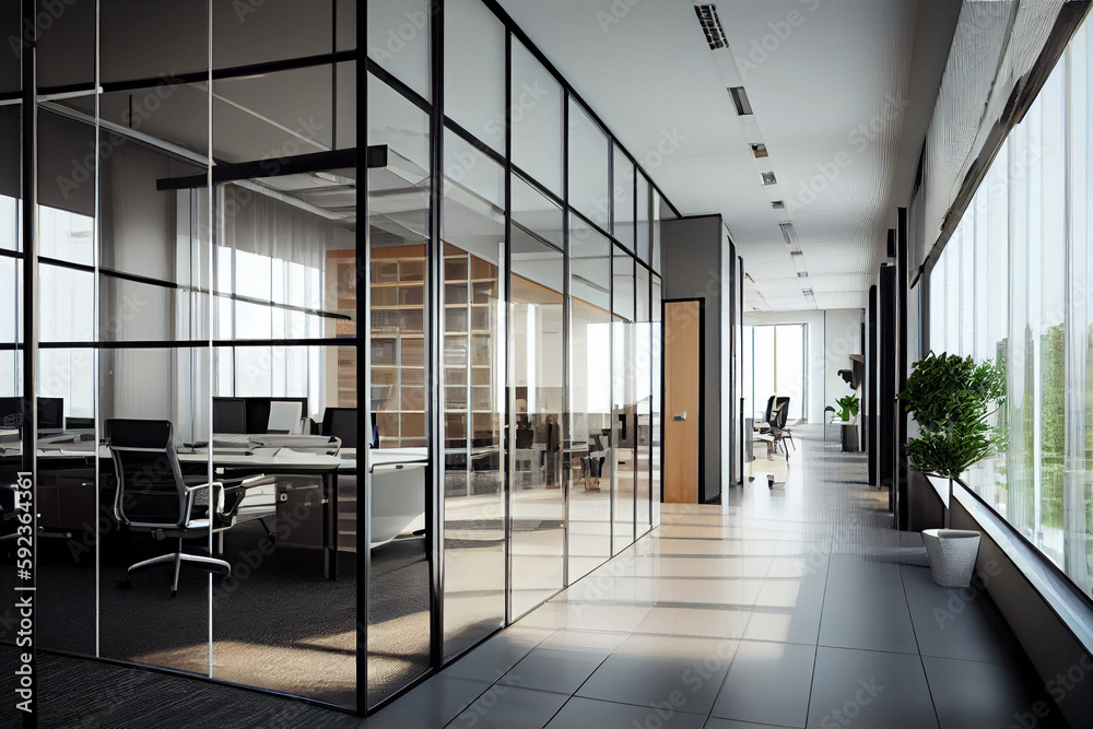 Photo & Art Print Large bright office space with glass partitions and ...