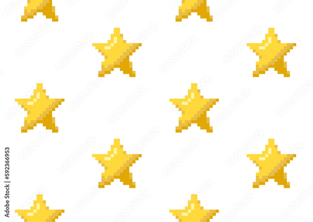 Pixel art gold star seamless pattern. 8-bit retro video game style ...