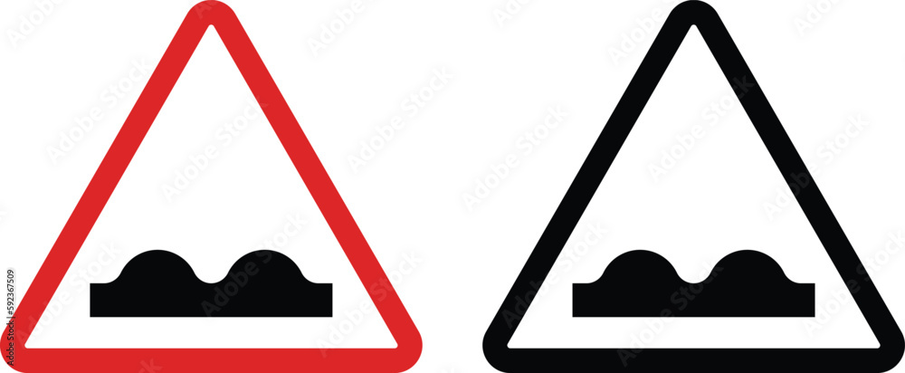 Bumpy road sign icon set vector in red and black . Red and black ...