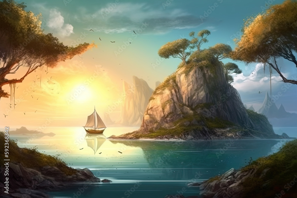 Digital art seascape fantasy, an illustrative wallpaper of marine ...