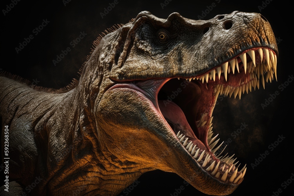 tyrannosaurus rex growling and baring its teeth, in fierce show of ...