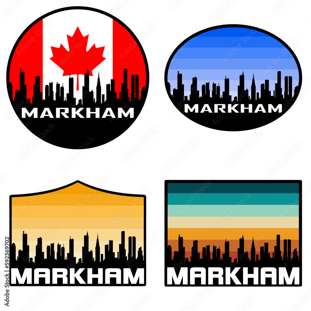 Markham Skyline Silhouette Canada Flag Travel Souvenir Sticker Sunset ...
