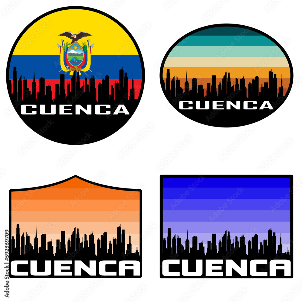 Cuenca Skyline Silhouette Ecuador Flag Travel Souvenir Sticker Sunset ...