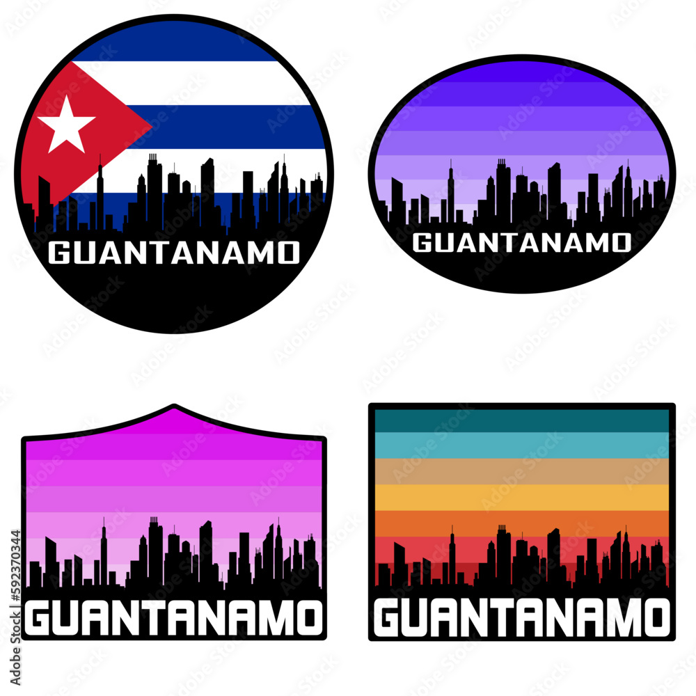 Guantanamo Skyline Silhouette Cuba Flag Travel Souvenir Sticker Sunset ...