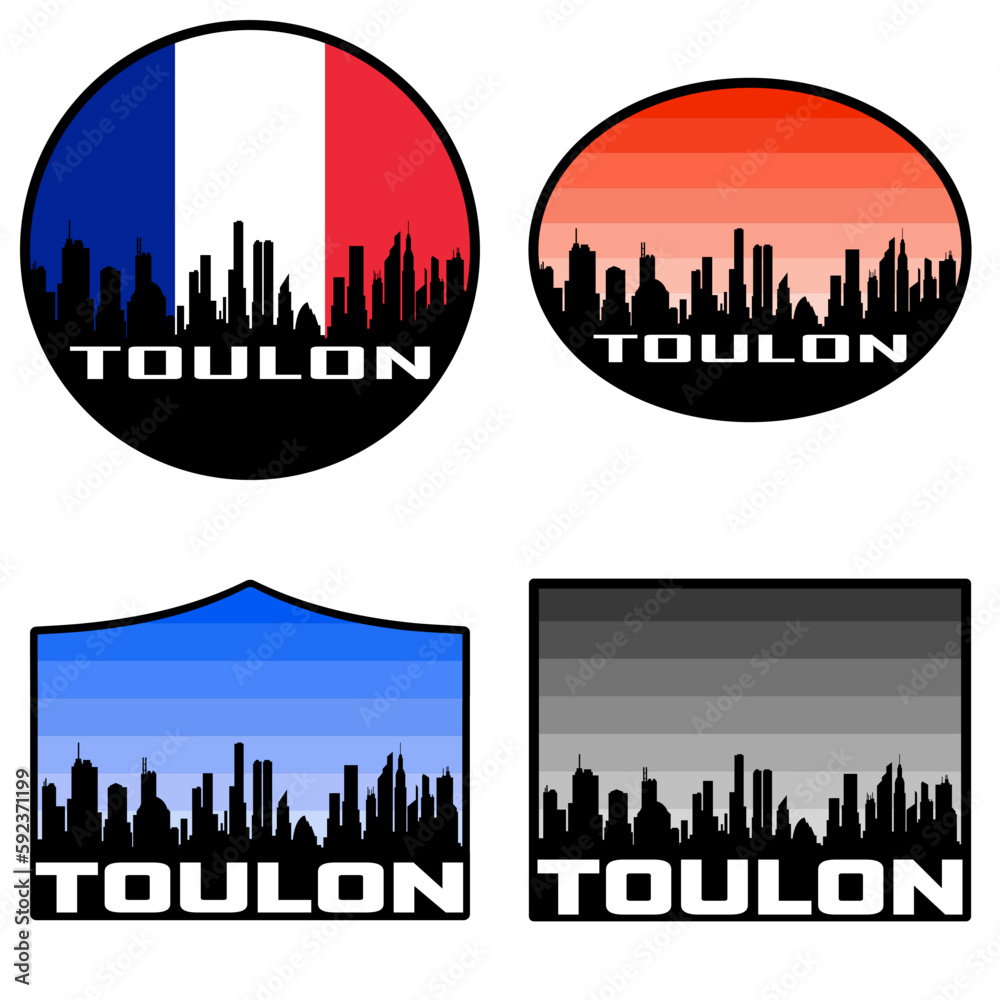 Toulon Skyline Silhouette France Flag Travel Souvenir Sticker Sunset ...