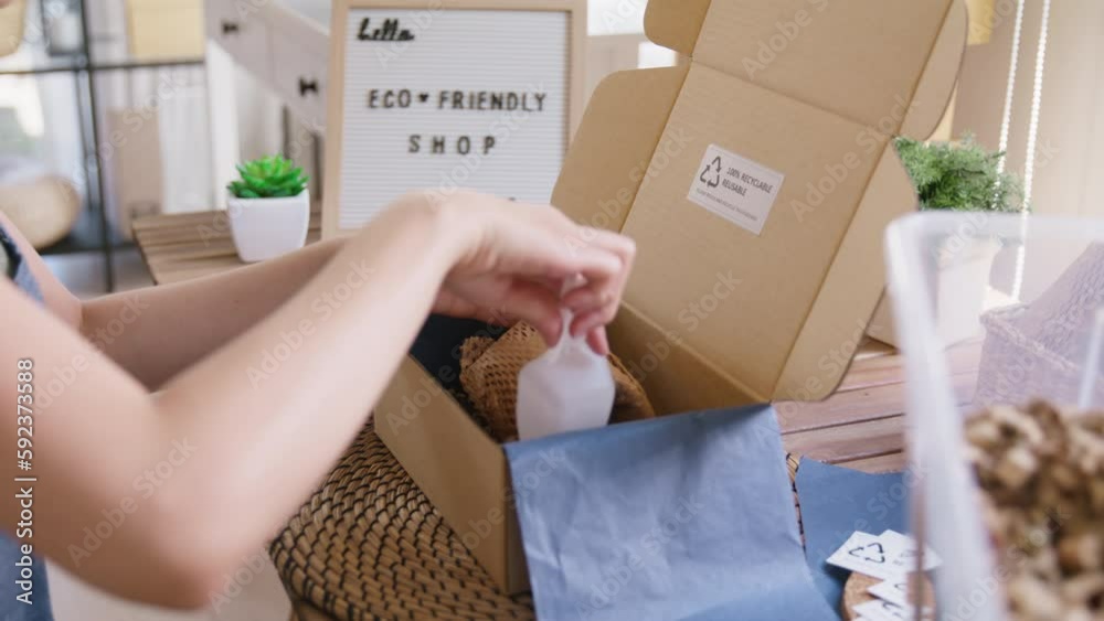 Eco vendor go green packaging parcel carton box in net zero waste store ...